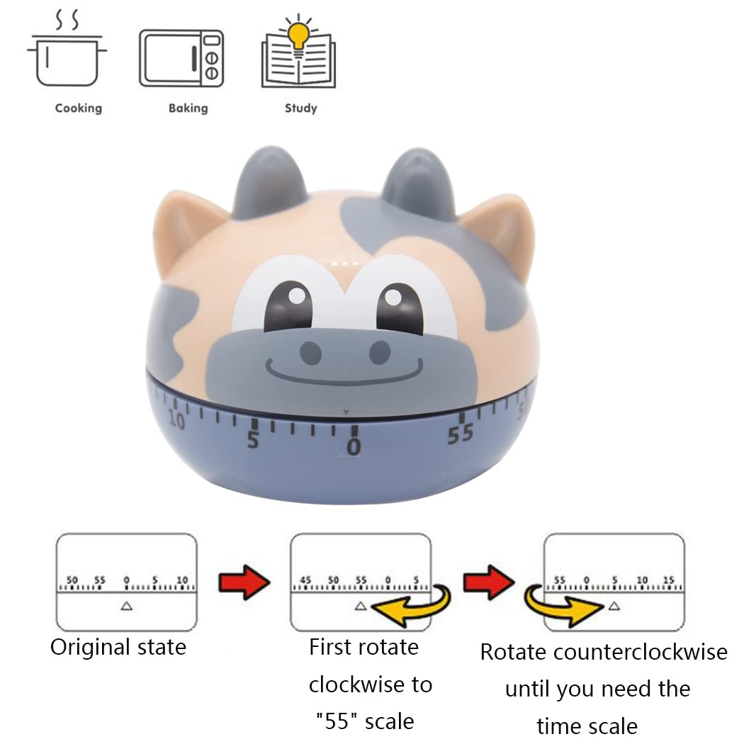 Hoshen Kitchen Food Cooking Mechanical Timer, Learning Time Manager, Manual Timer, Cartoon Animal Shape，Cattle