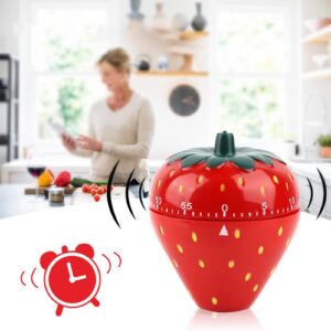 Cooking Timer, Strawberry Shaped 60 Minutes Kitchen Timer Mechanical Time Reminder Cute Design Time Reminder for Household Kitchen Cooking Usage