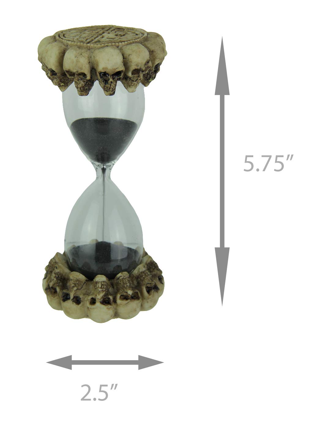 Gothic Celtic Skulls Hourglass Black Sand Timer 5.75 Inches High