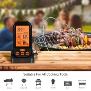 Excellent Home 230 Feet Wireless Range Grill Oven Meat Thermometer with Timer and LCD Backlight Waterproof Dual Probe Kitchen Cooking Food Thermometer