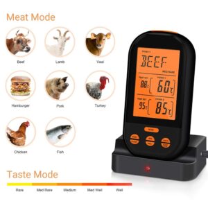 Excellent Home 230 Feet Wireless Range Grill Oven Meat Thermometer with Timer and LCD Backlight Waterproof Dual Probe Kitchen Cooking Food Thermometer