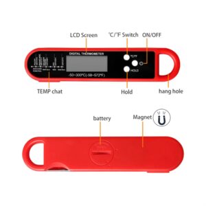 Digital Meat Thermometer Waterproof Instant Read Meat Thermometer for Kitchen Ultra Fast Reading Food Thermometer for Cooking Candy Deep Fry Liquids Beef Kitchen Baking Smoker Grill BBQ