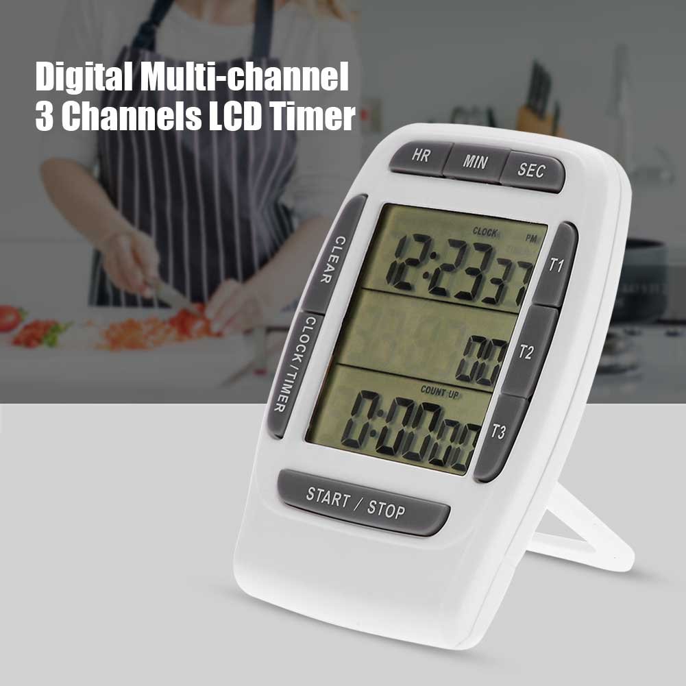 Timer, Kitchen Timer, LCD Large Display 3 Channels Digital Timer, Loud Volume Alarm Desk Timers for Kitchen,Classroom, Teacher, Toothbrush, Exercise, Oven, Baking, Table