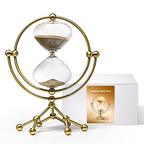 Tpmorwilfun Hourglass 30 Minutes Sand Timer for Kids, Games, Classroom, Home, Desk, Office Decorative, Large Rotating Metal Sandglass (Gold)