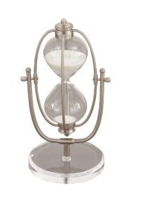 deco 79 glam glass timer, acrylic hourglass sand timer with swiveling iron cage, 6" l x 6" w x 12" h, silver