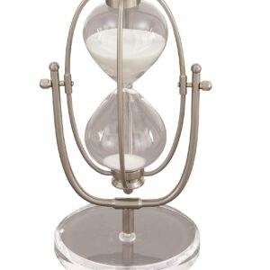 Deco 79 Glam Glass Timer, Acrylic Hourglass Sand Timer with Swiveling Iron Cage, 6" L x 6" W x 12" H, Silver