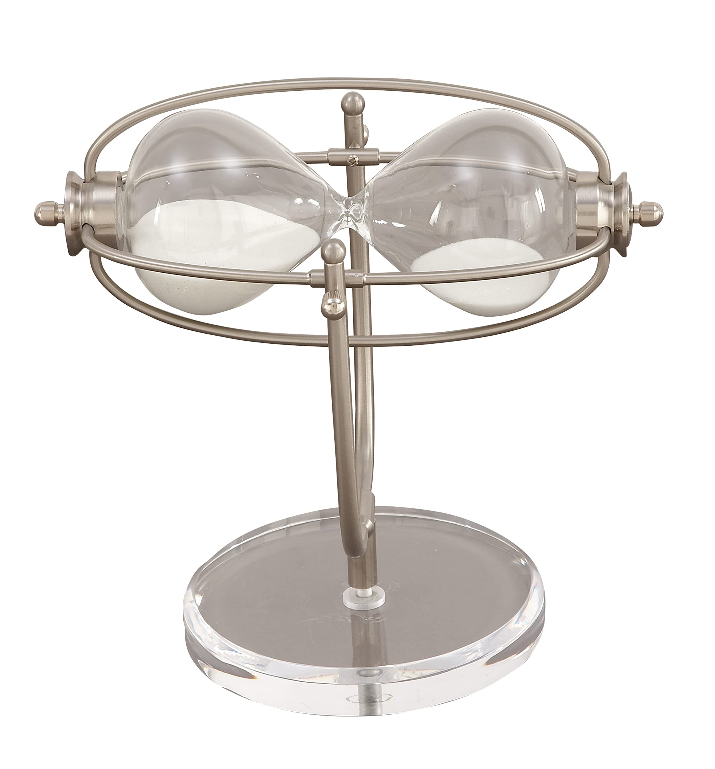 Deco 79 Glam Glass Timer, Acrylic Hourglass Sand Timer with Swiveling Iron Cage, 6" L x 6" W x 12" H, Silver