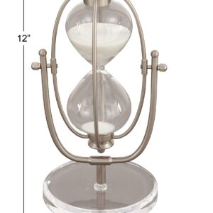 Deco 79 Glam Glass Timer, Acrylic Hourglass Sand Timer with Swiveling Iron Cage, 6" L x 6" W x 12" H, Silver