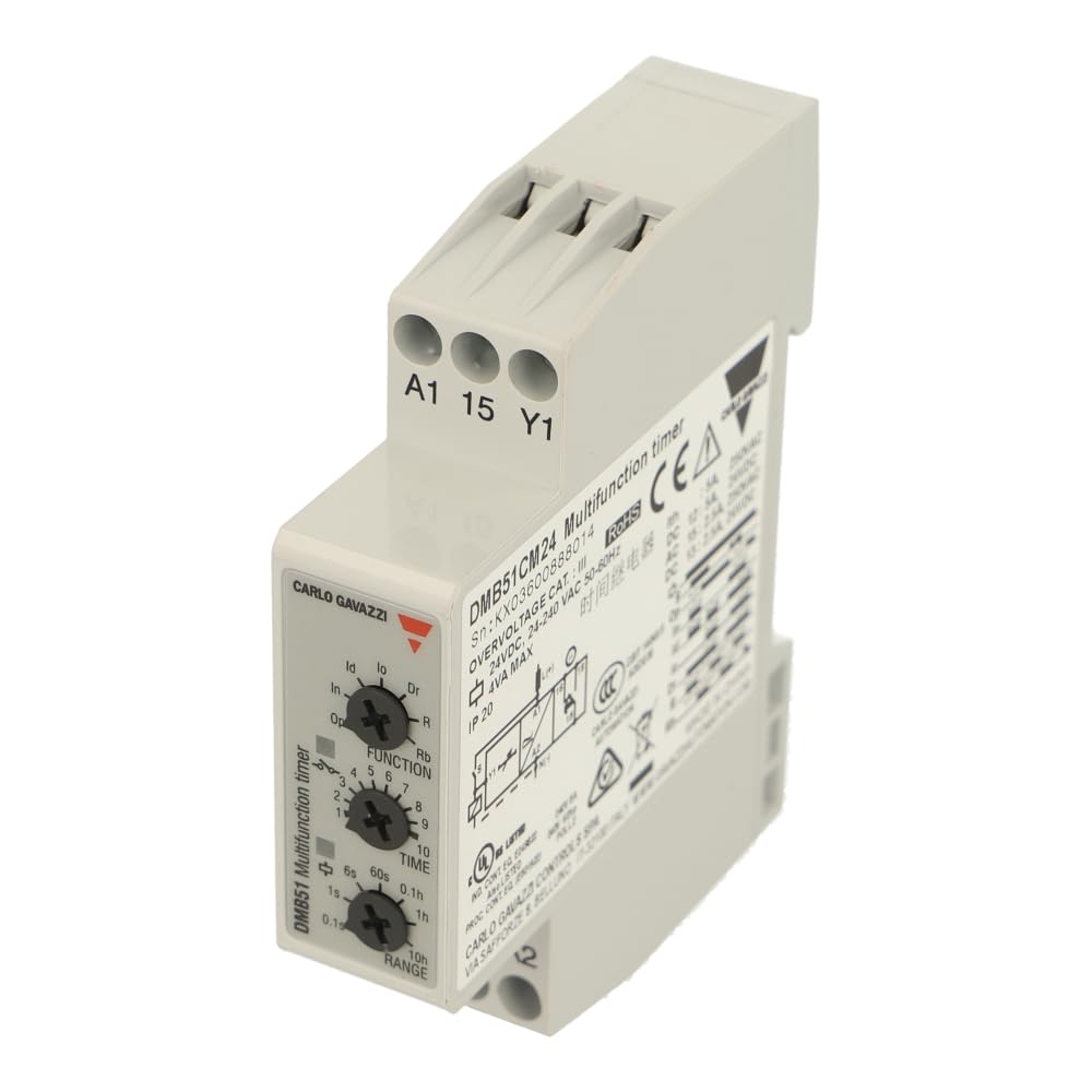 DMB51CM24 | CARLO GAVAZZI Multifunction Timer 0.1S-100H SPDT 5A 24VDC & 24-240VAC 45-65HZ