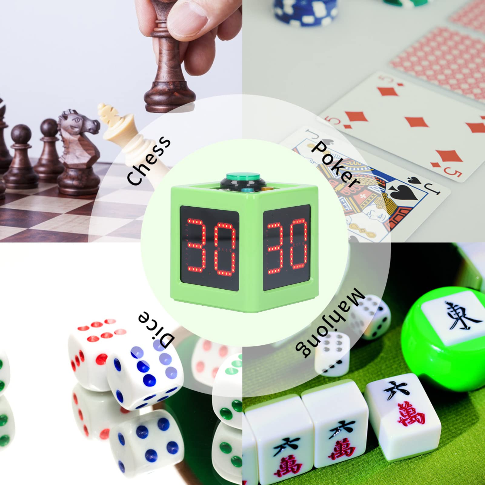 Digital Shot Timer, 1.4in HD Display Cube Timer with Three Buttons, 4-Side Time Cube Timer Seconds Countdown Timer for Poker Casino Chess Tournament Table Games (Green)