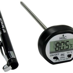 HIC KItchen Roasting Instant-Read Digital Meat Thermometer, Shatterproof LCD Display, Stainless Steel with Protective Sheath and Internal Temperature Chart