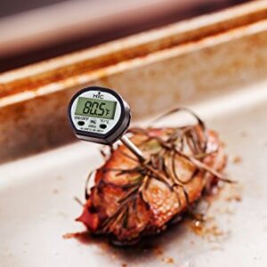 HIC KItchen Roasting Instant-Read Digital Meat Thermometer, Shatterproof LCD Display, Stainless Steel with Protective Sheath and Internal Temperature Chart