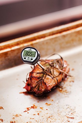 HIC KItchen Roasting Instant-Read Digital Meat Thermometer, Shatterproof LCD Display, Stainless Steel with Protective Sheath and Internal Temperature Chart