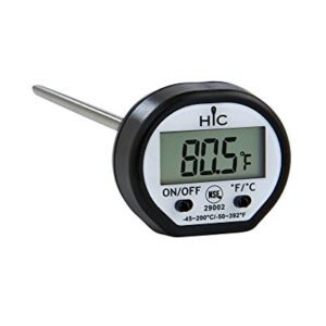 HIC KItchen Roasting Instant-Read Digital Meat Thermometer, Shatterproof LCD Display, Stainless Steel with Protective Sheath and Internal Temperature Chart