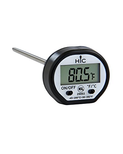 HIC KItchen Roasting Instant-Read Digital Meat Thermometer, Shatterproof LCD Display, Stainless Steel with Protective Sheath and Internal Temperature Chart