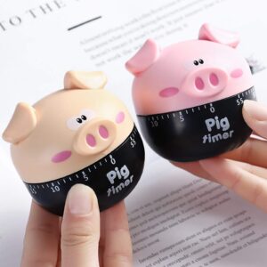 Kitchen Timer Cute Piggy Shape 60 Minutes Mechanical Manual Timer Accessories for Kids,Home Cooking Timer, Pink, 6.5 cm/2.6 in *7 cm/2.8 in