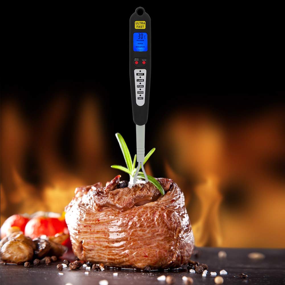 Digital Meat Thermometer Fork,Digital Cooking Fork Instant Read Fork for Kitchen Digital BBQ Fork Thermometer Dual Probe LED Display