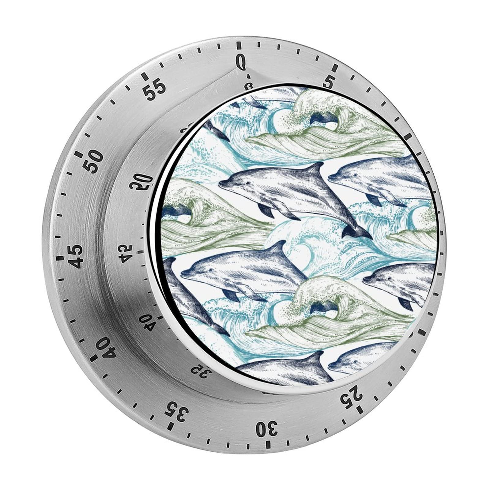 Kitchen Timer, Kitchen Timers for Cooking, Kitchen Timer Magnetic, Ocean Dolphins Pattern Waterproof Time Timer Stainless Steel Multiuse for Home Baking Cooking Oven