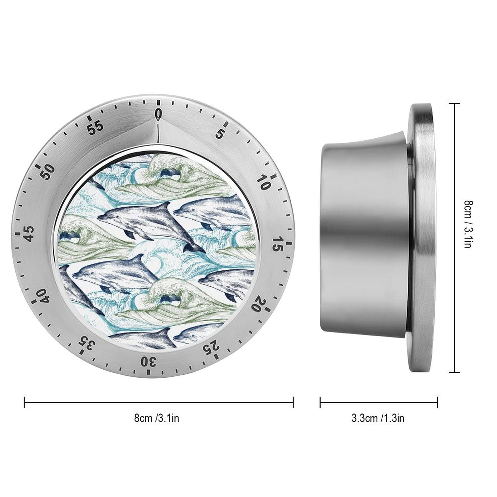 Kitchen Timer, Kitchen Timers for Cooking, Kitchen Timer Magnetic, Ocean Dolphins Pattern Waterproof Time Timer Stainless Steel Multiuse for Home Baking Cooking Oven