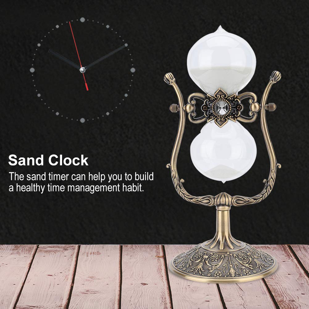 Hourglass Timer European Style Pattern 30 Minutes Rotating Sand Clock Timer Desk Decoration (Bronze)