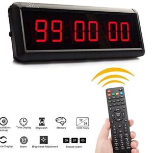 Leadleds 1.5 inch Gym Timer, Digital Clock Display Countdown Count Up LED Timer for Home Office Use Stopwtach with Remote