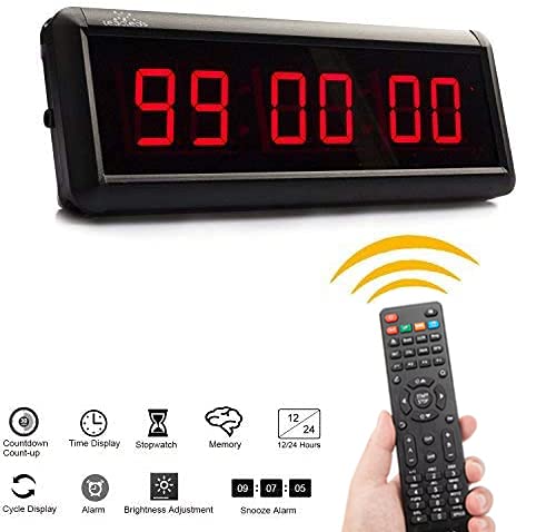 Leadleds 1.5 inch Gym Timer, Digital Clock Display Countdown Count Up LED Timer for Home Office Use Stopwtach with Remote