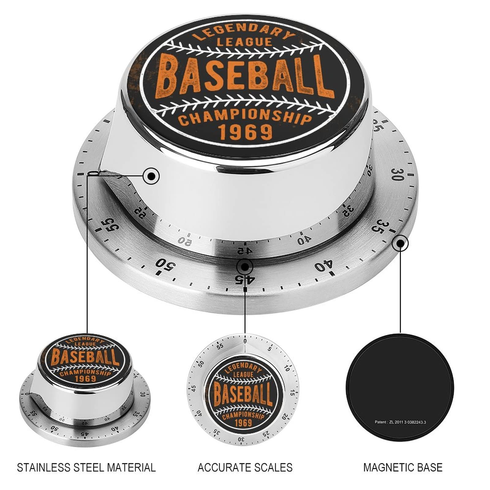 Kitchen Timer Black Baseball Magnetic Countdown Clock for Cooking Teaching Studying