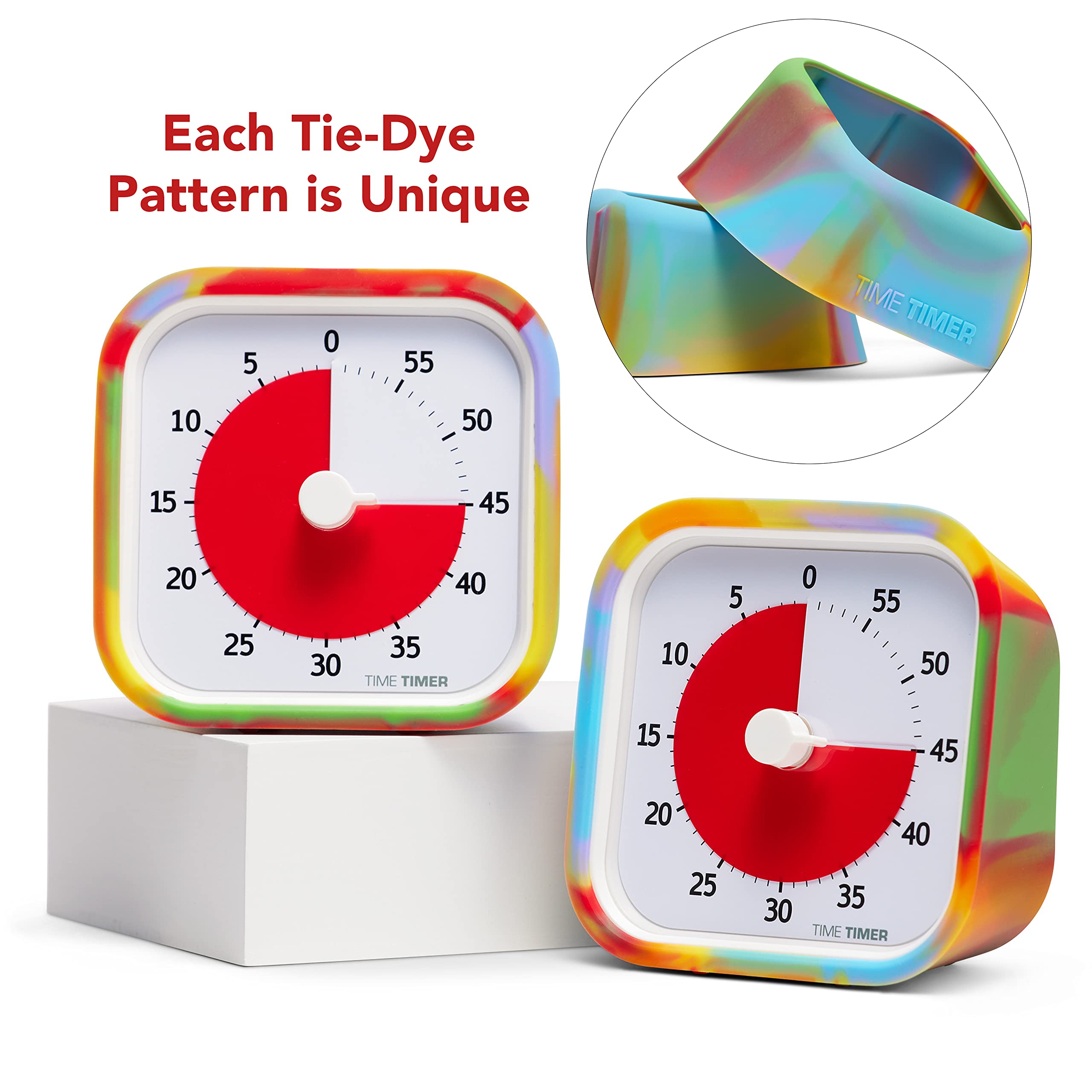 TIME TIMER Plus 60 Minute Desk Visual Timer with Portable Handle (Charcoal) and Time Timer MOD Tie Dye Visual Timer for Kids Classroom Learning (Tie Dye)