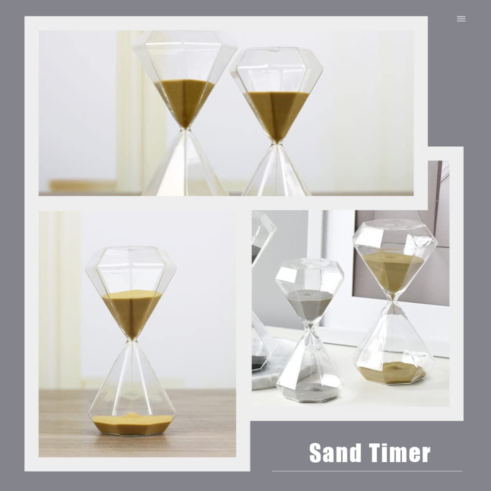 DOITOOL Desk Topper Diamond Shape Glass Hourglass Sandglass Timer 5 Minutes Romantic Hourglass Sand Timer Home Desk Decor Kithchen Cooking Countdown Use Golden Kid Gifts