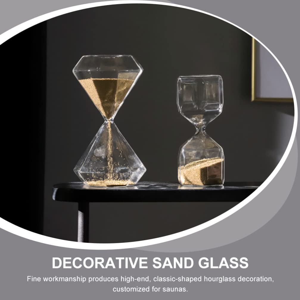 DOITOOL Desk Topper Diamond Shape Glass Hourglass Sandglass Timer 5 Minutes Romantic Hourglass Sand Timer Home Desk Decor Kithchen Cooking Countdown Use Golden Kid Gifts