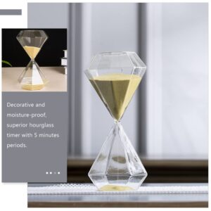 DOITOOL Desk Topper Diamond Shape Glass Hourglass Sandglass Timer 5 Minutes Romantic Hourglass Sand Timer Home Desk Decor Kithchen Cooking Countdown Use Golden Kid Gifts