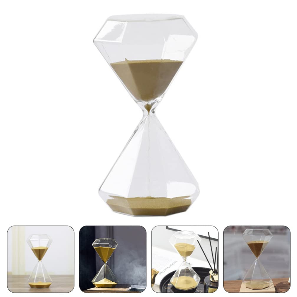 DOITOOL Desk Topper Diamond Shape Glass Hourglass Sandglass Timer 5 Minutes Romantic Hourglass Sand Timer Home Desk Decor Kithchen Cooking Countdown Use Golden Kid Gifts