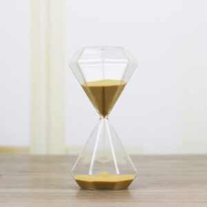 DOITOOL Desk Topper Diamond Shape Glass Hourglass Sandglass Timer 5 Minutes Romantic Hourglass Sand Timer Home Desk Decor Kithchen Cooking Countdown Use Golden Kid Gifts