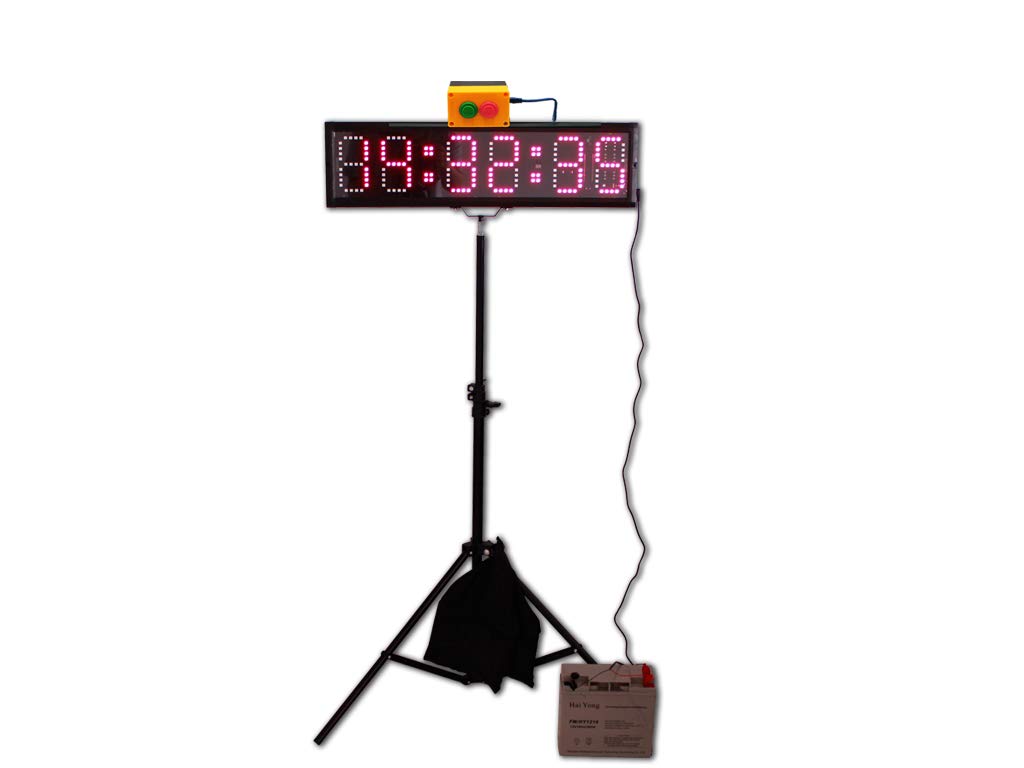 EU 4 Inch Char High 6 Digits RGB(7 Colors) LED Race Timing Clock for Running Events (Red+Buttons Box)