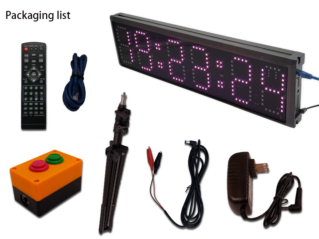 EU 4 Inch Char High 6 Digits RGB(7 Colors) LED Race Timing Clock for Running Events (Red+Buttons Box)