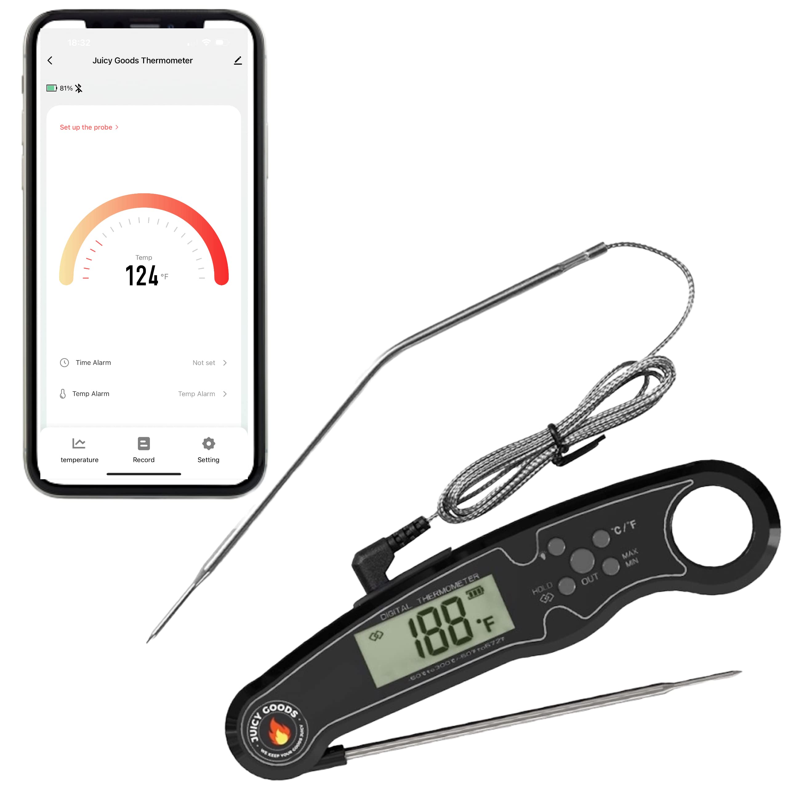 Bluetooth Digital Meat Thermometer- Dual Probe BBQ Thermometer- Cooking Thermometer with Mobile App Rechargeable Battery & Built-in Magnet-Water Resistant Instant Read Food Thermometer