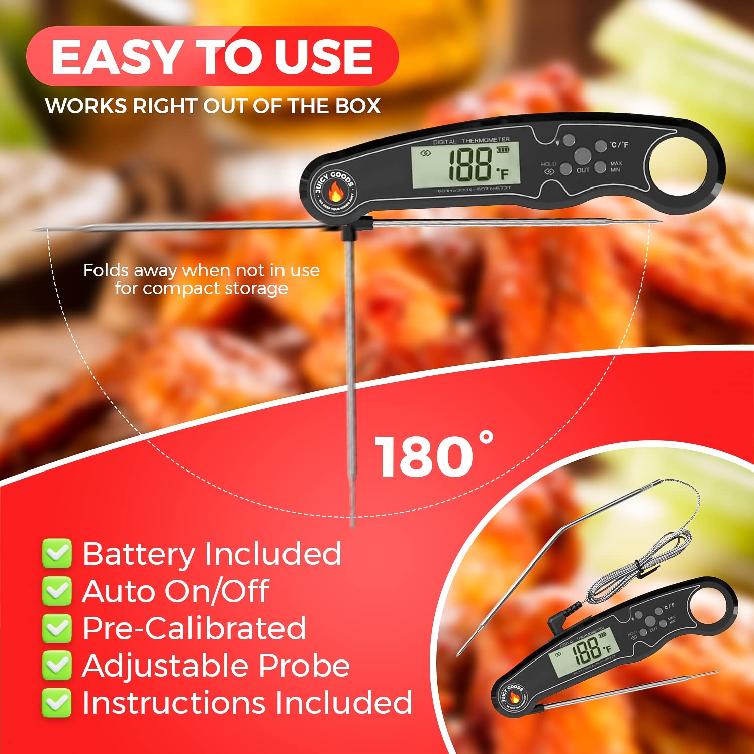 Bluetooth Digital Meat Thermometer- Dual Probe BBQ Thermometer- Cooking Thermometer with Mobile App Rechargeable Battery & Built-in Magnet-Water Resistant Instant Read Food Thermometer