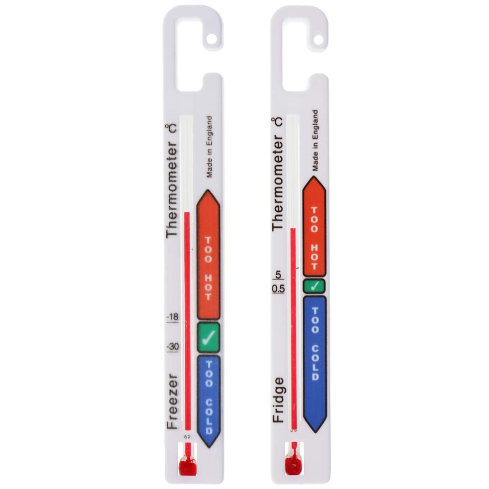 Twin Vertical Freezer/Fridge Thermometer Pack - Colour Coded Safe Temperature Zones