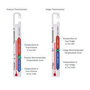 Twin Vertical Freezer/Fridge Thermometer Pack - Colour Coded Safe Temperature Zones