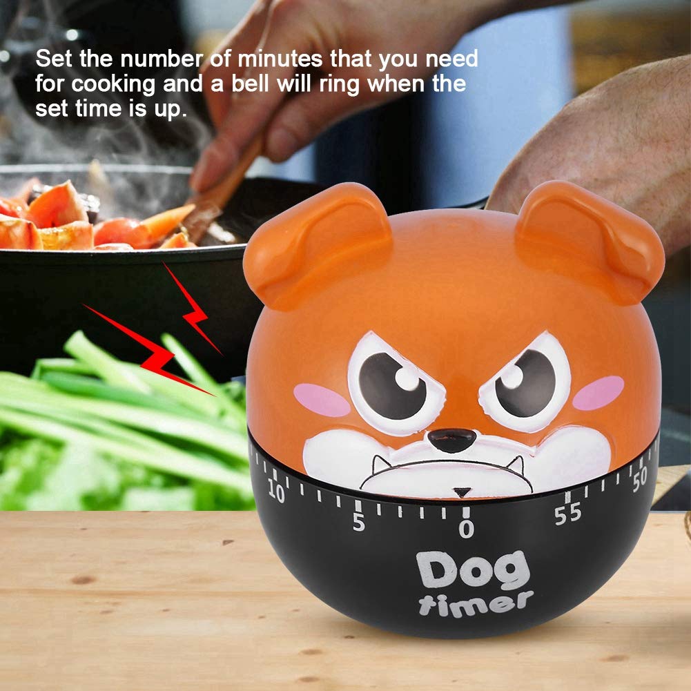 60 Minute Mechanical Kitchen Timer, Cute Dog Kitchen Timer for Cooking and Exercise Timing Manual Winding Up Kitchen Countdown Timer Management Tool (Reddish Brown)