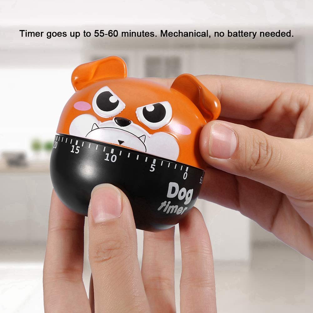 60 Minute Mechanical Kitchen Timer, Cute Dog Kitchen Timer for Cooking and Exercise Timing Manual Winding Up Kitchen Countdown Timer Management Tool (Reddish Brown)