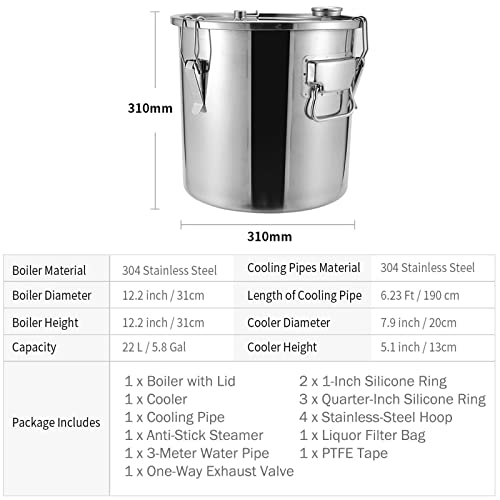 BEAMNOVA 22L 5.81 Gal Oil Still Kit, Stainless Steel Home Build-in Thermometer…