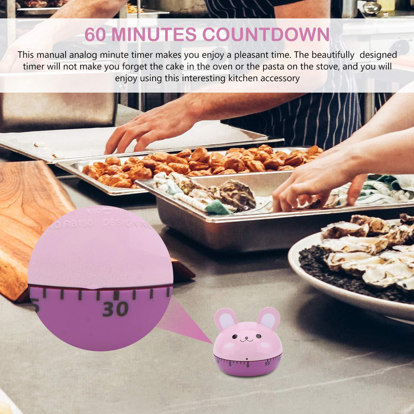 Cabilock Animal Cooking Timer Kitchen Animal Cooking Timer Cute Bunny Mechanical Timer Wind Up Countdown Timer Alarm for Baking Study Classroom Time Management (Purple) Kitchen Countdown Timer