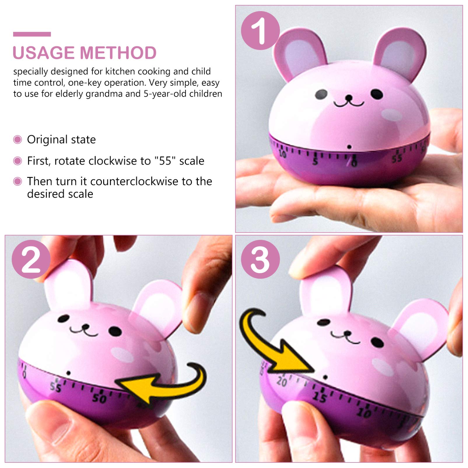 Cabilock Animal Cooking Timer Kitchen Animal Cooking Timer Cute Bunny Mechanical Timer Wind Up Countdown Timer Alarm for Baking Study Classroom Time Management (Purple) Kitchen Countdown Timer