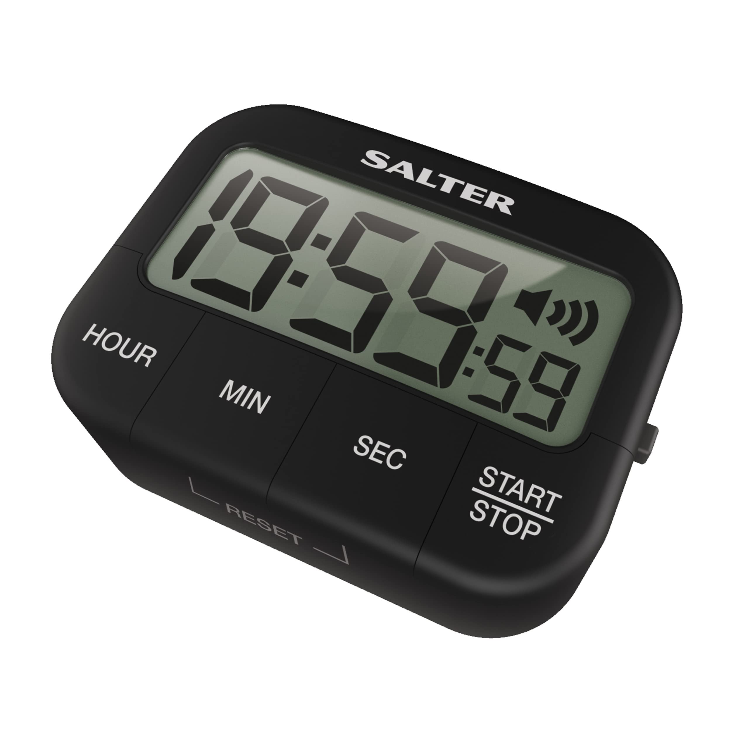 Salter Kitchen Digital Display Count up or Countdown Timer, Adjustable Loud Beeper, Large Start/Stop Button, Memory Function, Magnetic or Self Standing-Black, Plastic