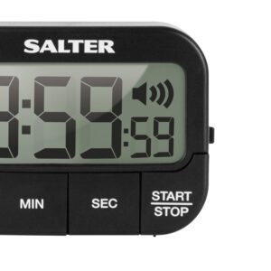 Salter Kitchen Digital Display Count up or Countdown Timer, Adjustable Loud Beeper, Large Start/Stop Button, Memory Function, Magnetic or Self Standing-Black, Plastic