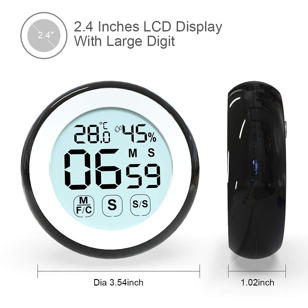 Master Cook Digital Kitchen Timer with Magnetic Digital Thermometer Humidity with LED Back Light Display and Stand Clip Loud Alarm-Batteries not Included