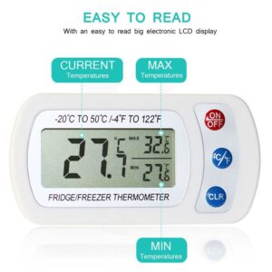 iBetterLife Refrigerator Thermometer 2 Pack - Waterproof Digital Fridge Freeze Room Indoor Outdoor Temperature Monitor with Hook, Big LCD Display Easy to Read, Min/Max Record for Home, Restaurants