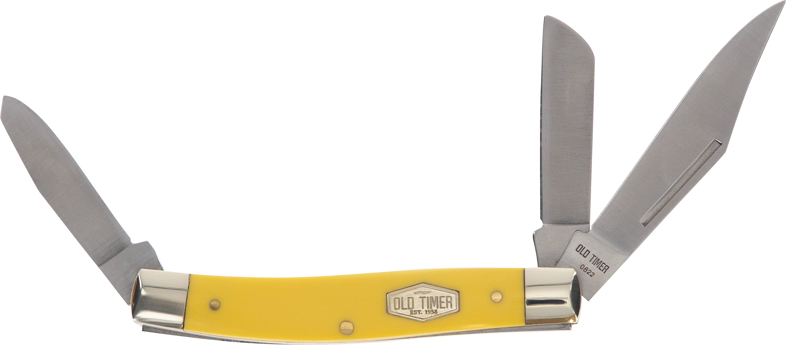 Old Timer 8OTY Senior 6.9in S.S. Traditional Folding Knife with 3in Clip Point Blade and Yellow Handle for Outdoor, Hunting, Camping and EDC