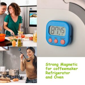 Digital Kitchen Timer Magnetic Countdown Up Cooking Timer Loud Alarm Magnet and Stand, Classroom Timer for Teachers (2 Pack)